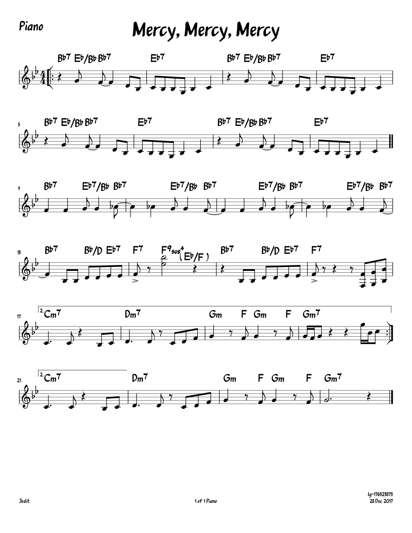 Mercy, Mercy, Mercy Sheet music for Piano (Solo) | Musescore.com