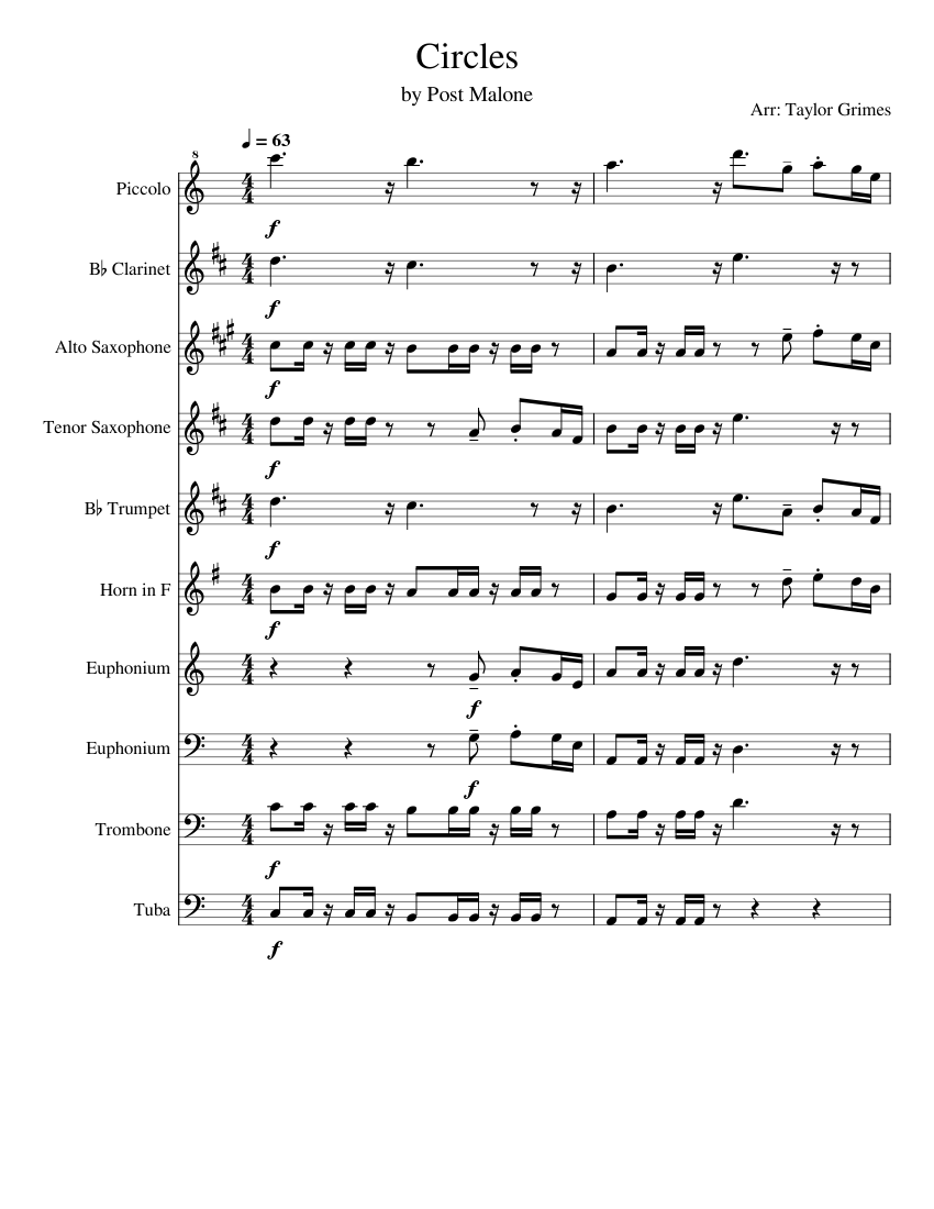 Circles – Post Malone Sheet music for Trombone, Euphonium, Tuba, Flute ...