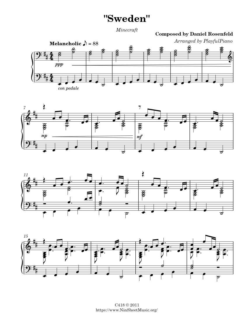 Minecraft Volume Alpha: 18 - "Sweden" Sheet music for Piano (Solo ...