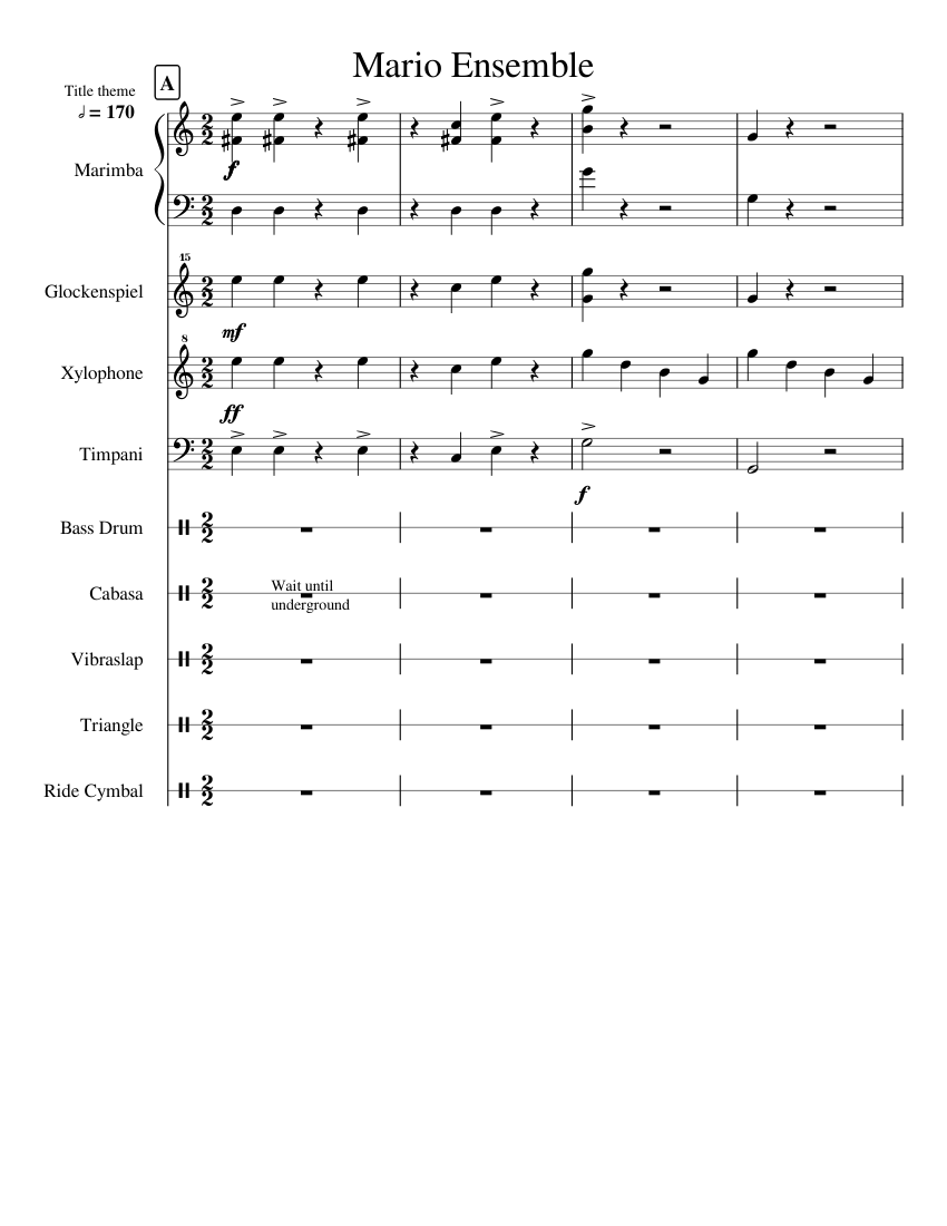 Super Mario Bros. for percussion Sheet music for Timpani, Glockenspiel ...