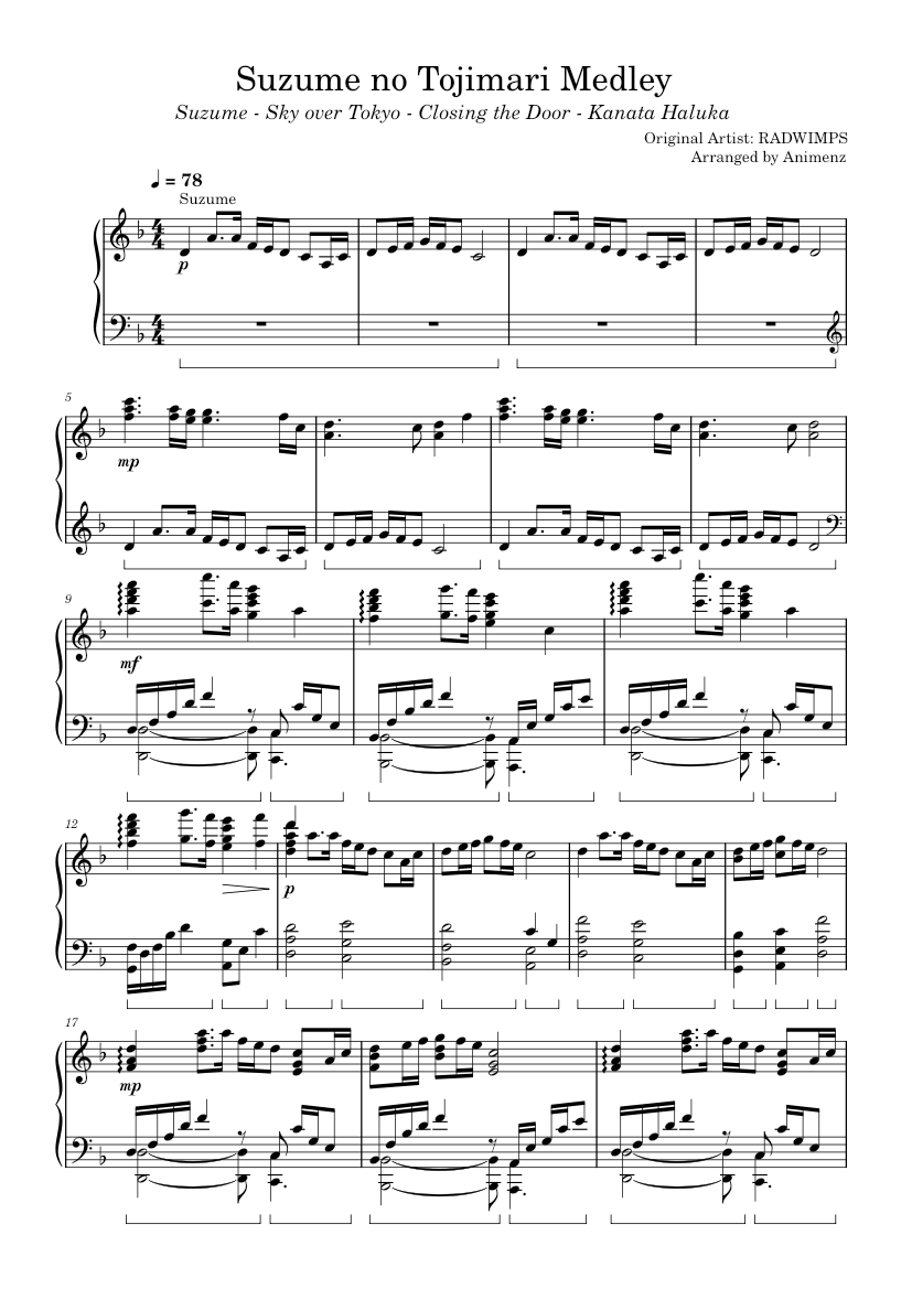 RADWIMPS - Suzume no Tojimari Soundtrack Medley (Animenz arr ...
