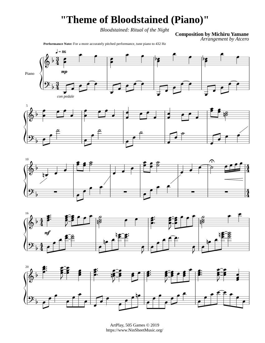 Theme of Bloodstained (Piano) - Bloodstained: Ritual of the Night Sheet ...