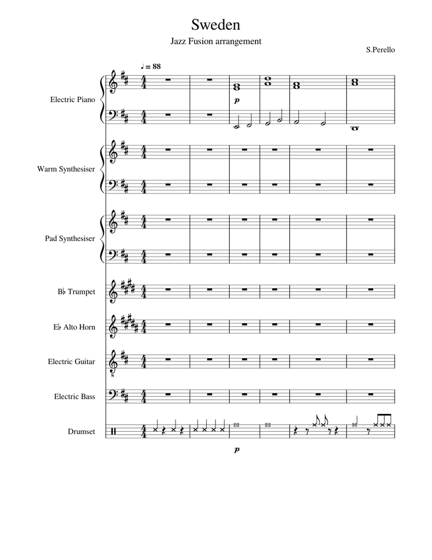 Sweden Sheet music for Piano, Trumpet in b-flat, Guitar, Bass guitar ...