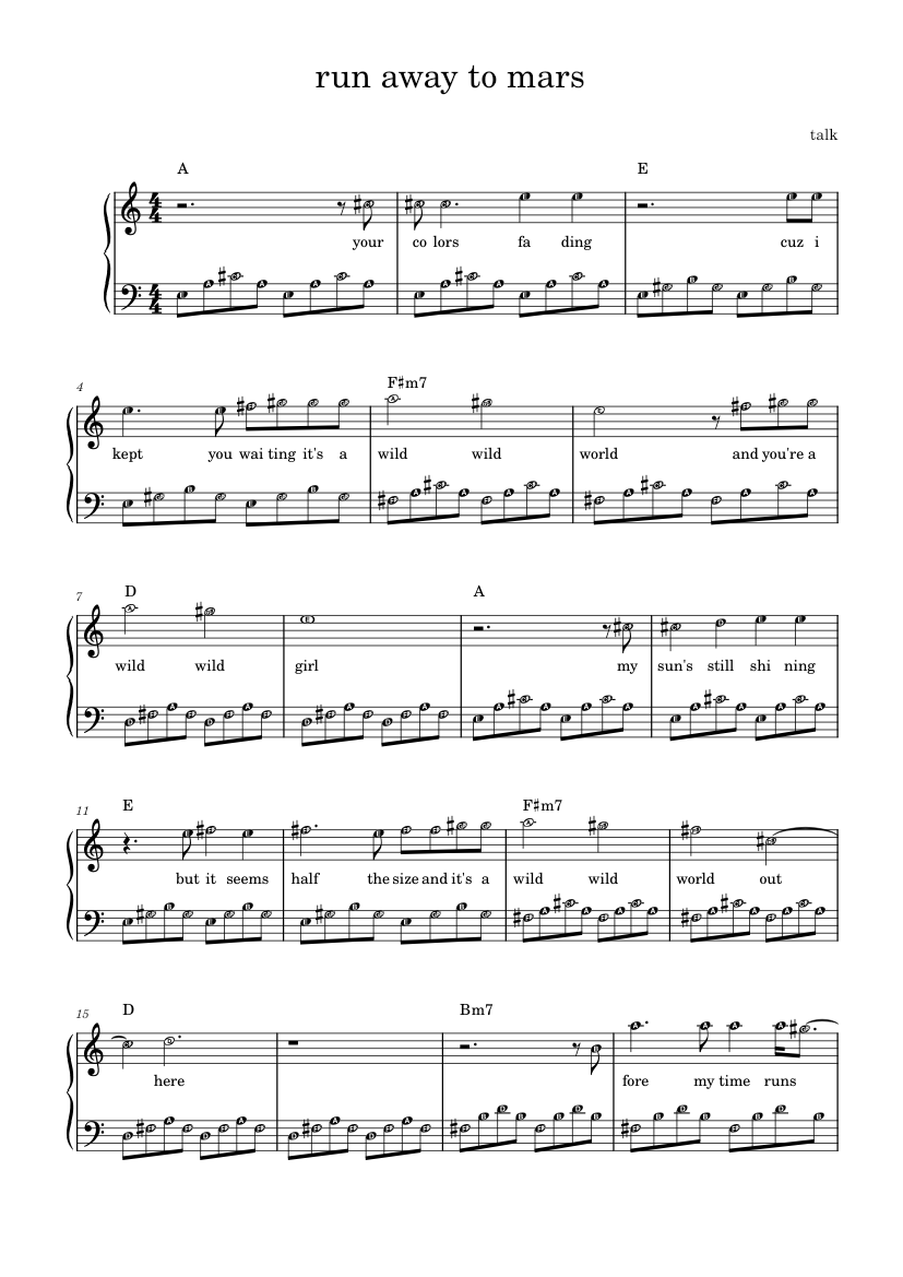 Run Away To Mars – TALK Sheet Music with Chords for Piano (Solo) easy ...