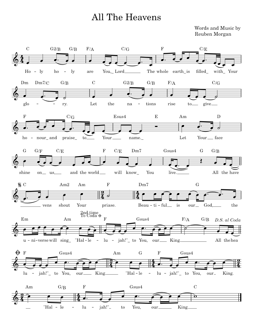 All The Heavens - Reuben Morgan Sheet Music with Chords for Synthesizer ...