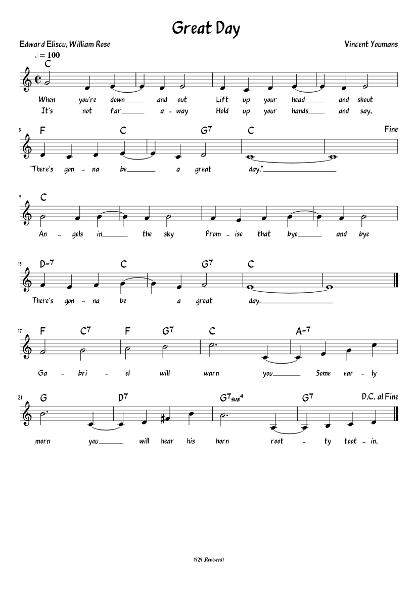 Great Day (Lead sheet with lyrics ) Sheet music for Piano (Solo) Easy ...