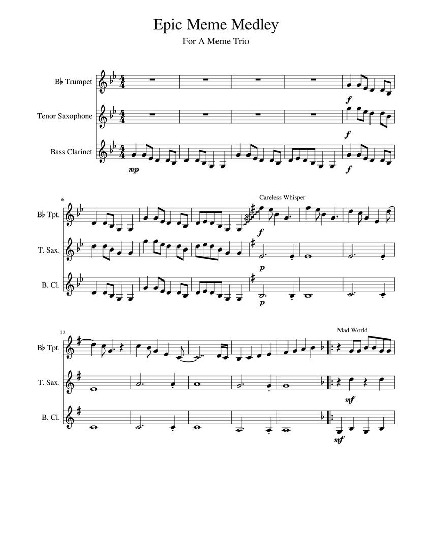 Ultimate MEME COMPILATION Sheet music for Clarinet bass, Saxophone ...