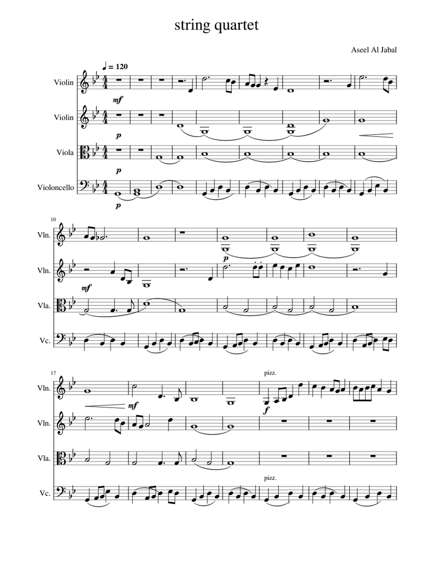 GCSE COMPOSITION Sheet music for Violin, Viola, Cello (String Quartet ...