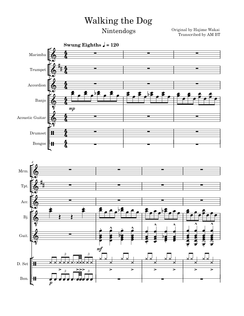 Walking the Dog | Nintendogs Sheet music for Accordion, Guitar, Drum ...