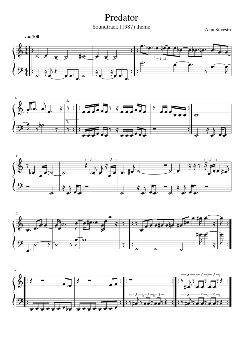 Predator: Original Motion Picture Score – Alan Silvestri Sheet music ...