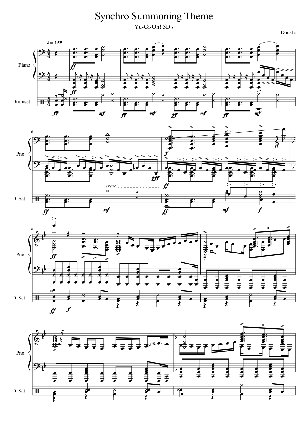 Yu-Gi-Oh! 5D's - Synchro Summoning Theme Sheet Music for Piano, Drum ...