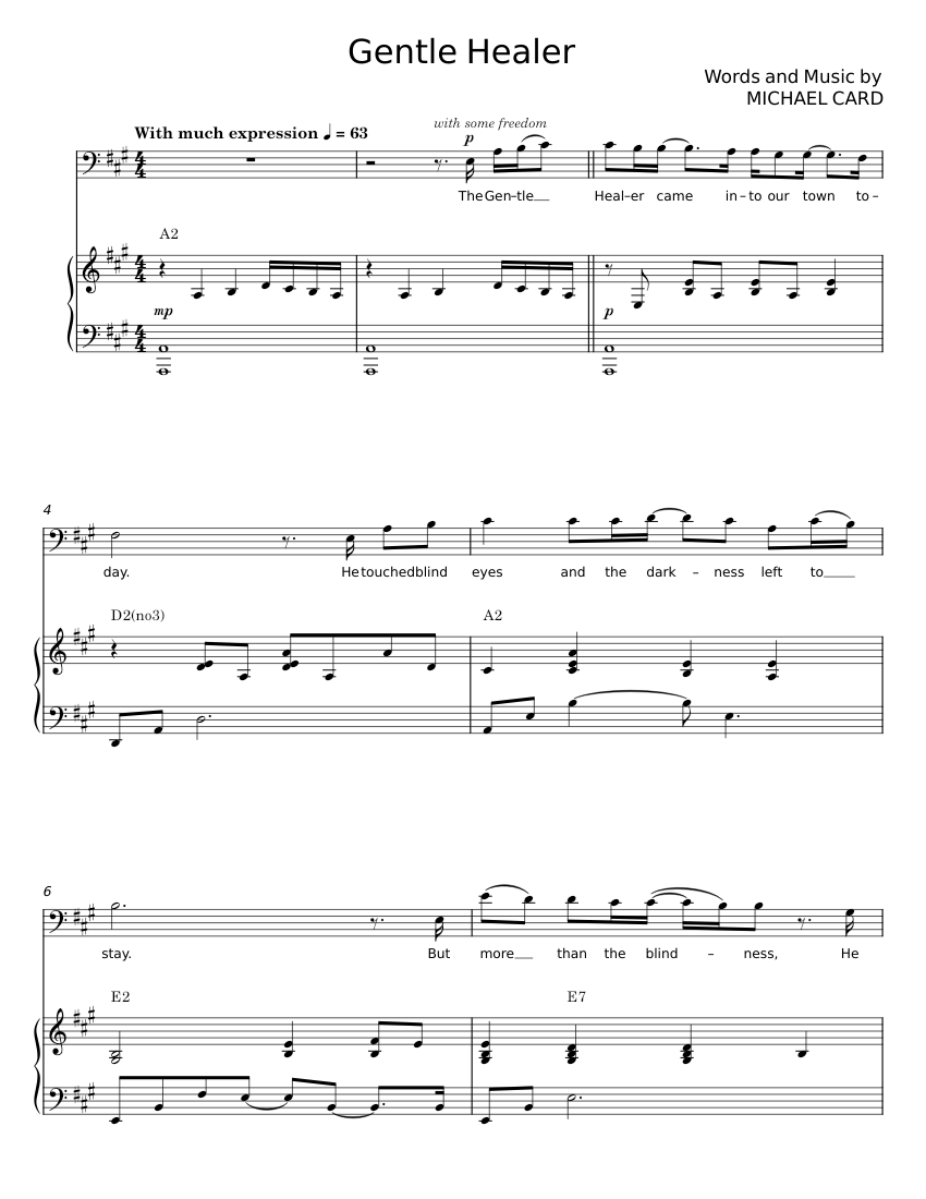 Gentle Healer - MICHAEL CARD Sheet Music for Piano, Synthesizer (Mixed ...