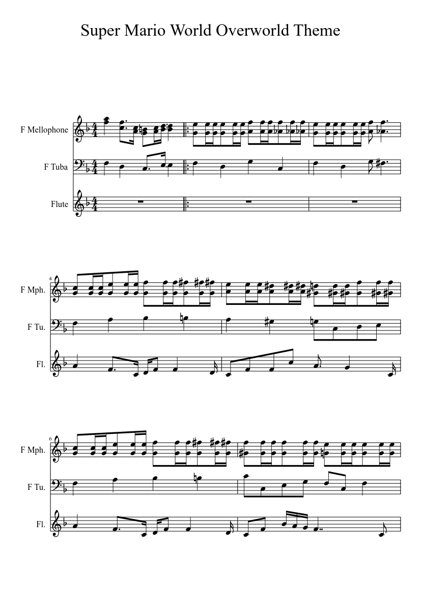 Super Mario World Overworld Theme Sheet music for Flute (Solo ...