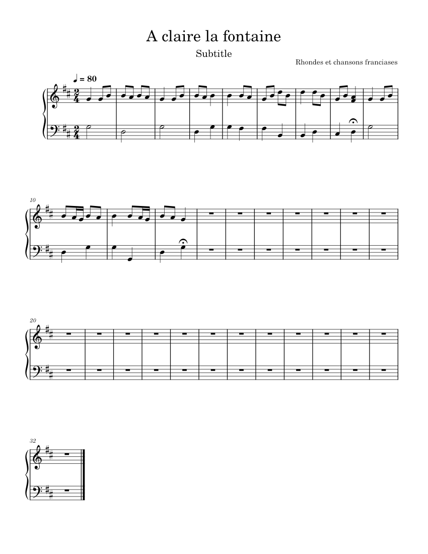 A la claire fontaine – Misc Traditional Sheet music for Piano (Solo ...