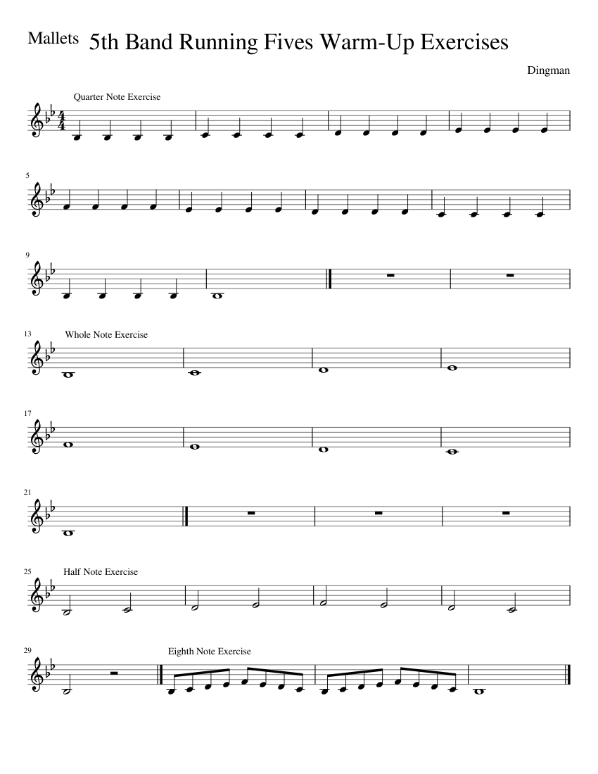 5th Band Running Fives Warm-Up Exercises -- Mallets Sheet music for ...