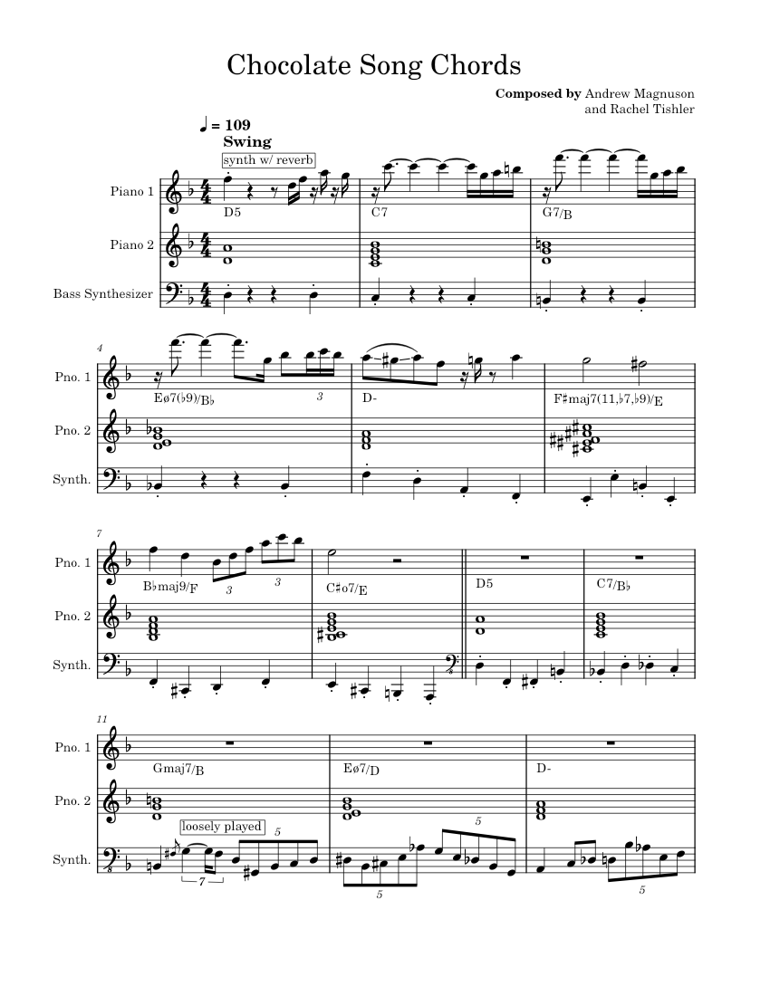 Chocolate Song Chords Sheet music for Piano, Bass guitar (Mixed Trio ...