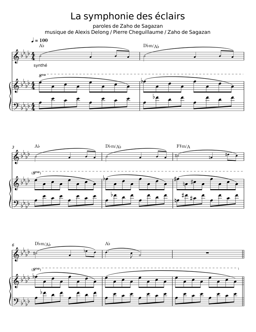 La symphonie des éclairs - Zaho de Sagazan Sheet Music with Chords for ...