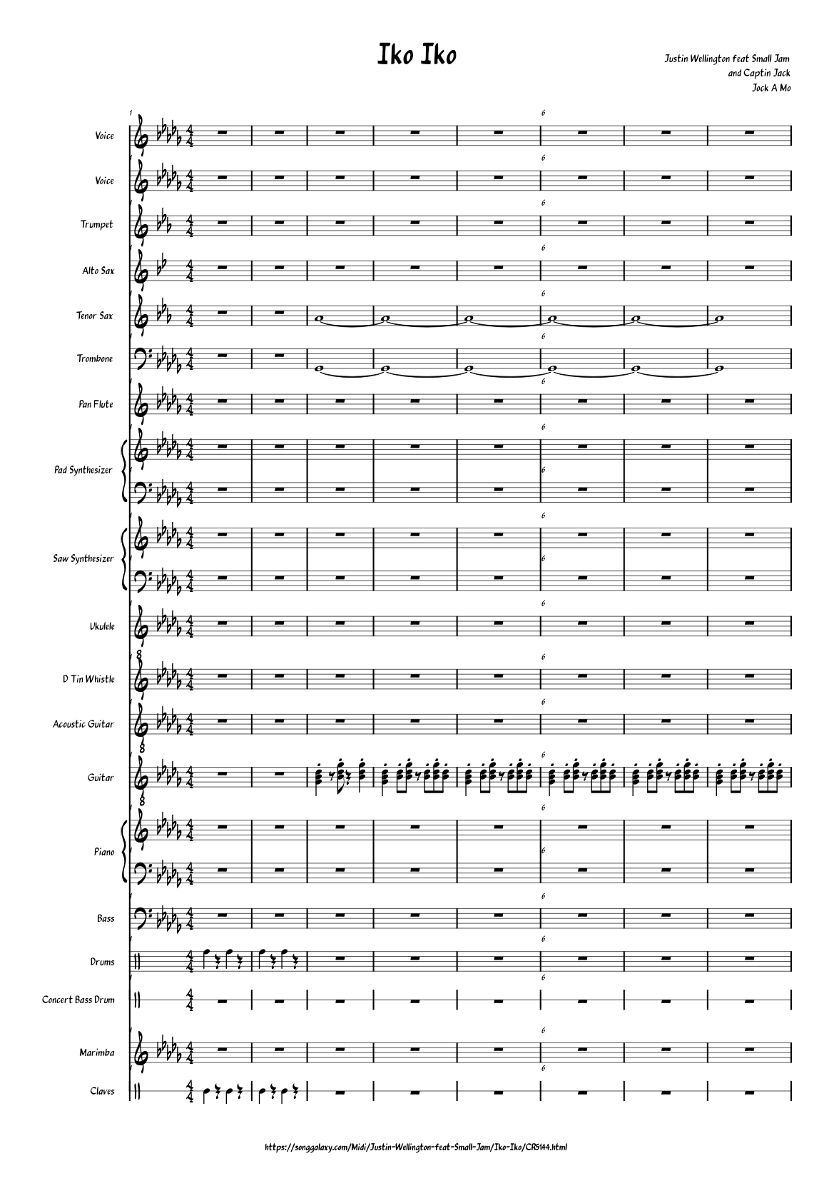Iko Iko in Dflat Major twoParts Sheet music for Piano, Trombone, Vocals ...