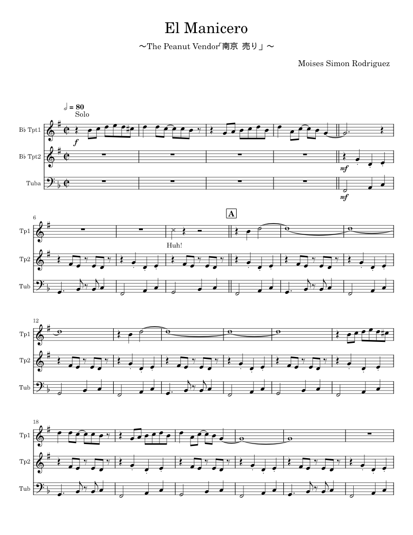 El Manicero Sheet music for Tuba, Trumpet other (Mixed Trio ...