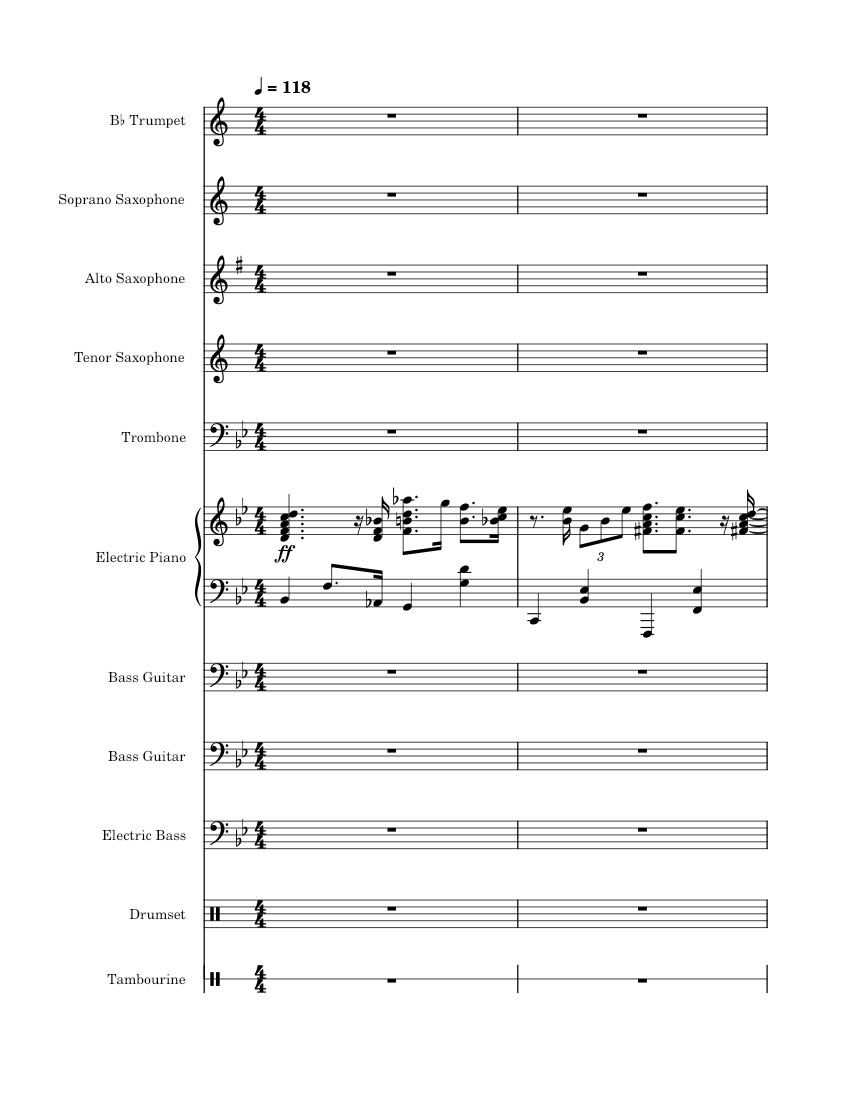 Flying away Sheet music for Piano, Trombone, Tambourine, Saxophone alto ...