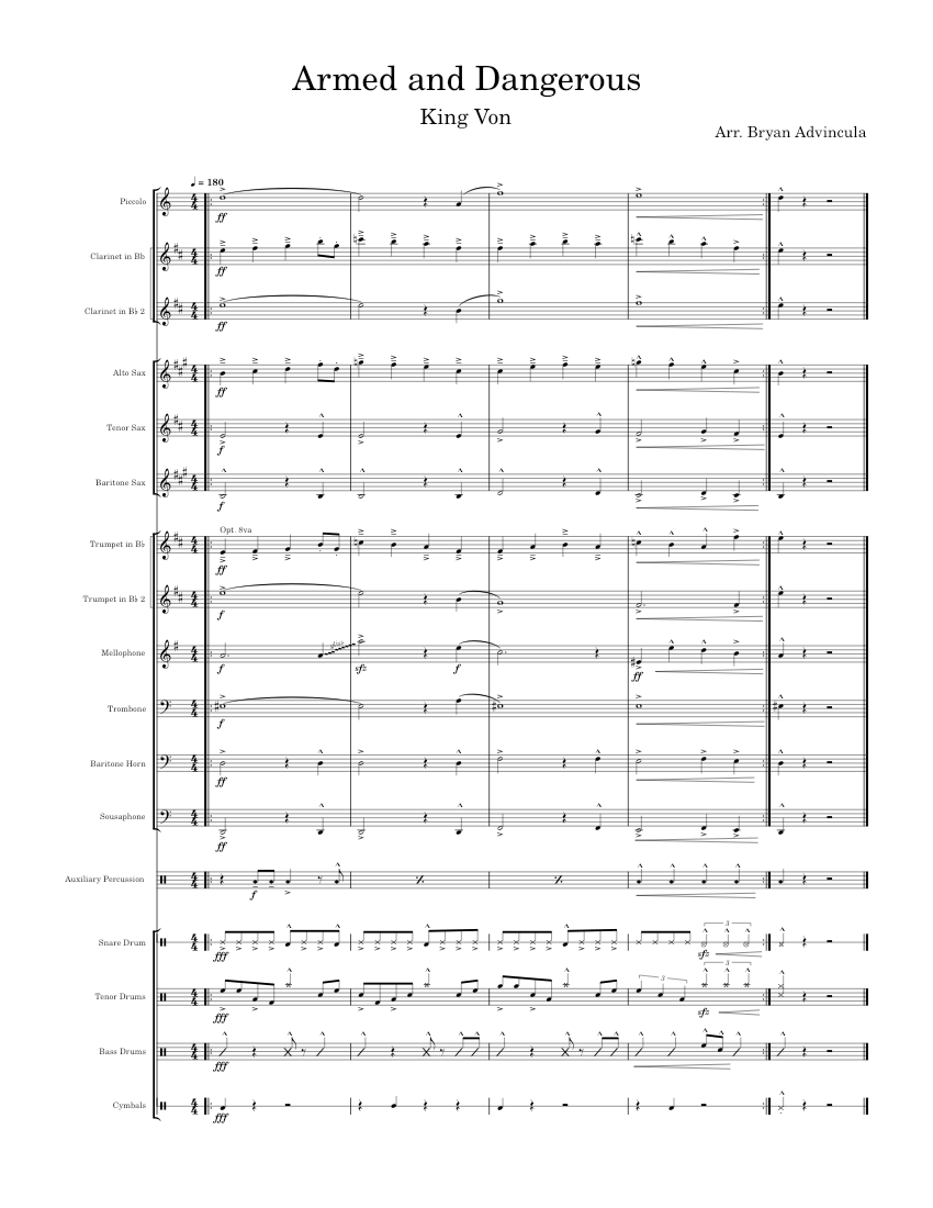 Armed and Dangerous Sheet Music for Trombone, Tuba, Oboe, Saxophone ...