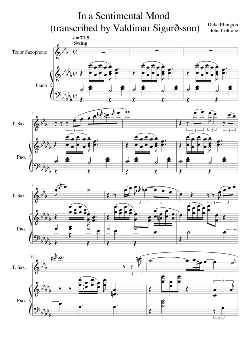 In a Sentimental Mood Sheet music for Piano, Saxophone (Tenor) (Mixed ...