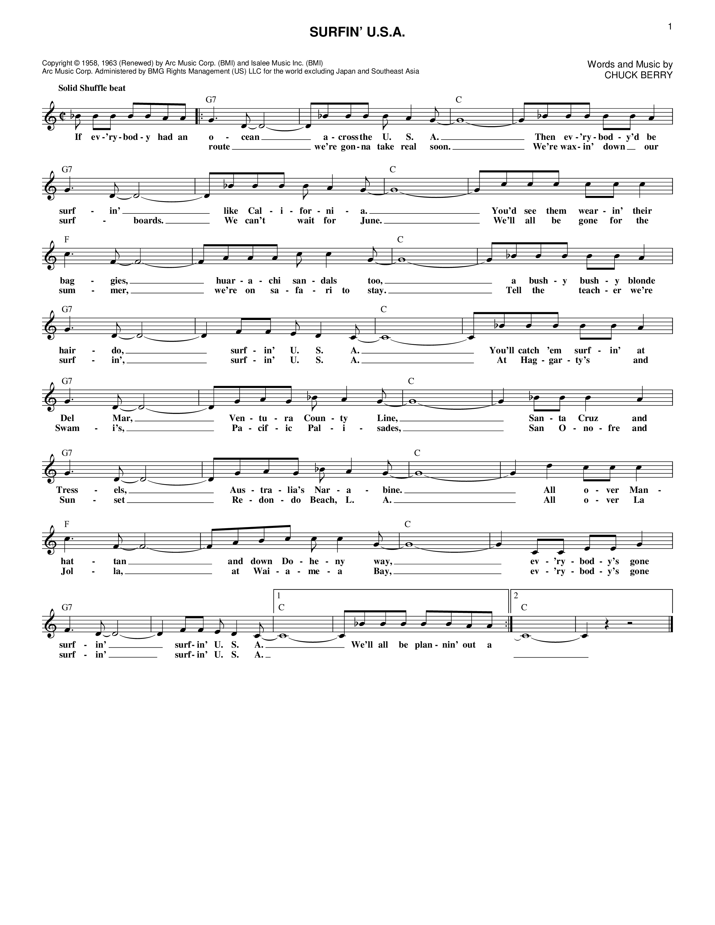 Play Official version of Surfin' U.S.A. Sheet Music by The Beach Boys ...