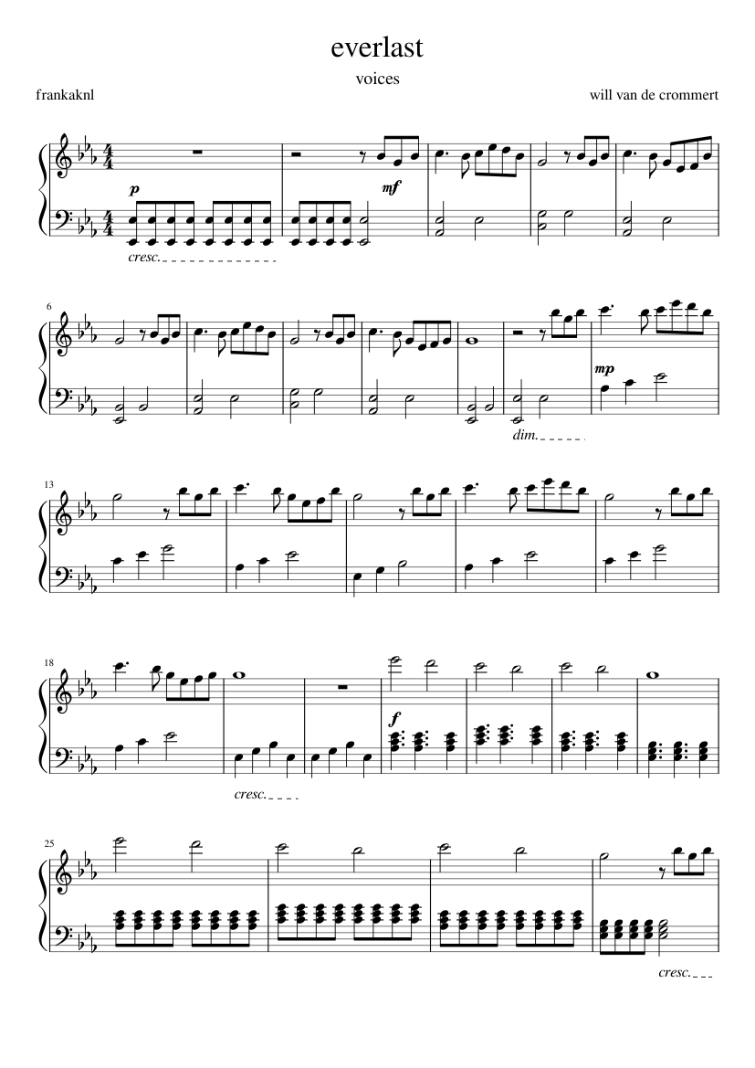 Everlast – Will van de Crommert Sheet music for Piano (Solo) Easy ...