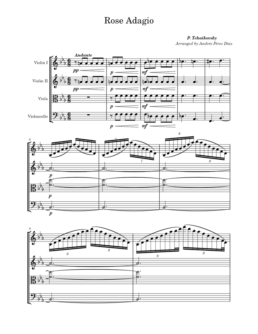 Rose Adagio Sheet music for Violin, Viola, Cello (String Quartet ...