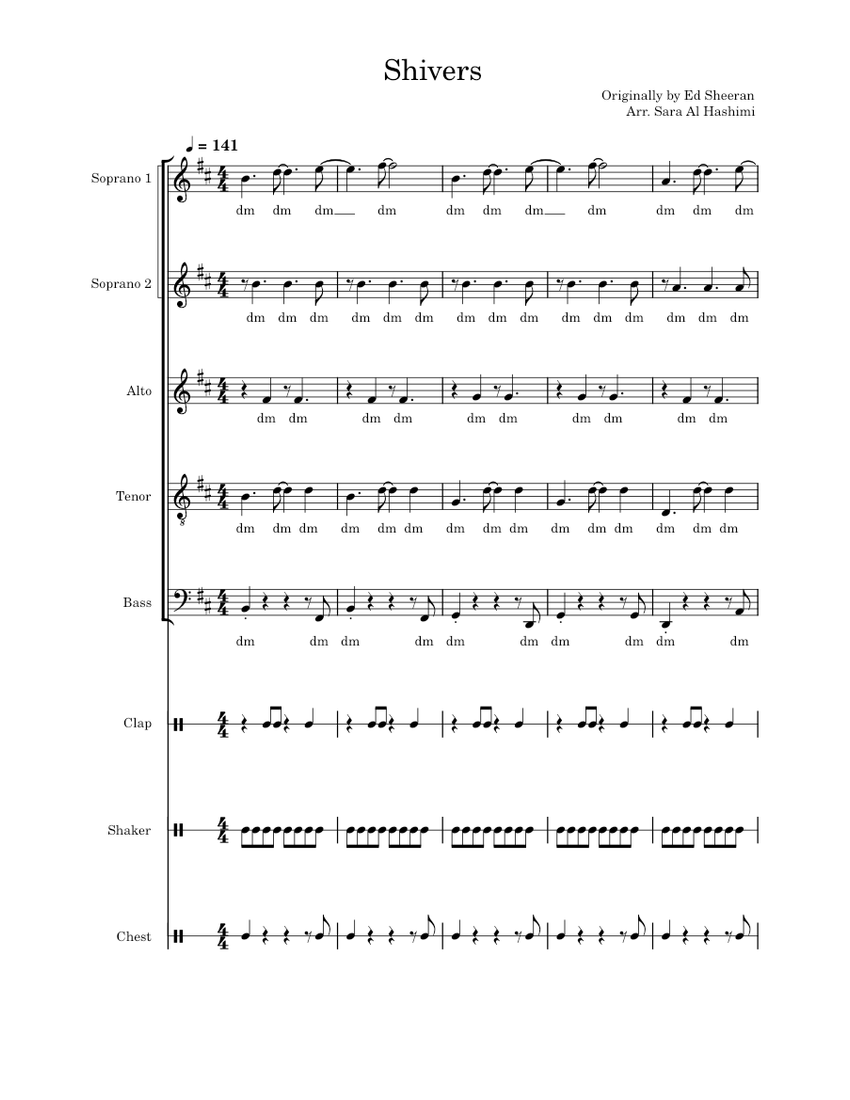 Shivers Sheet music for Soprano, Alto, Tenor, Bass voice & more ...