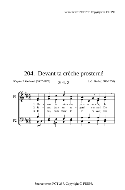 204. Devant ta crèche prosterné Sheet music for Piano, Soprano (Piano-Voice) | Musescore.com