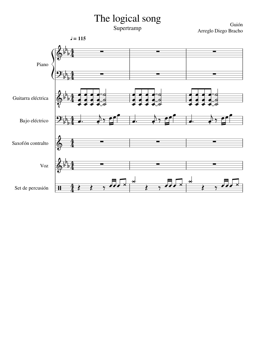 The logical song Sheet music for Piano, Vocals, Saxophone alto, Guitar ...