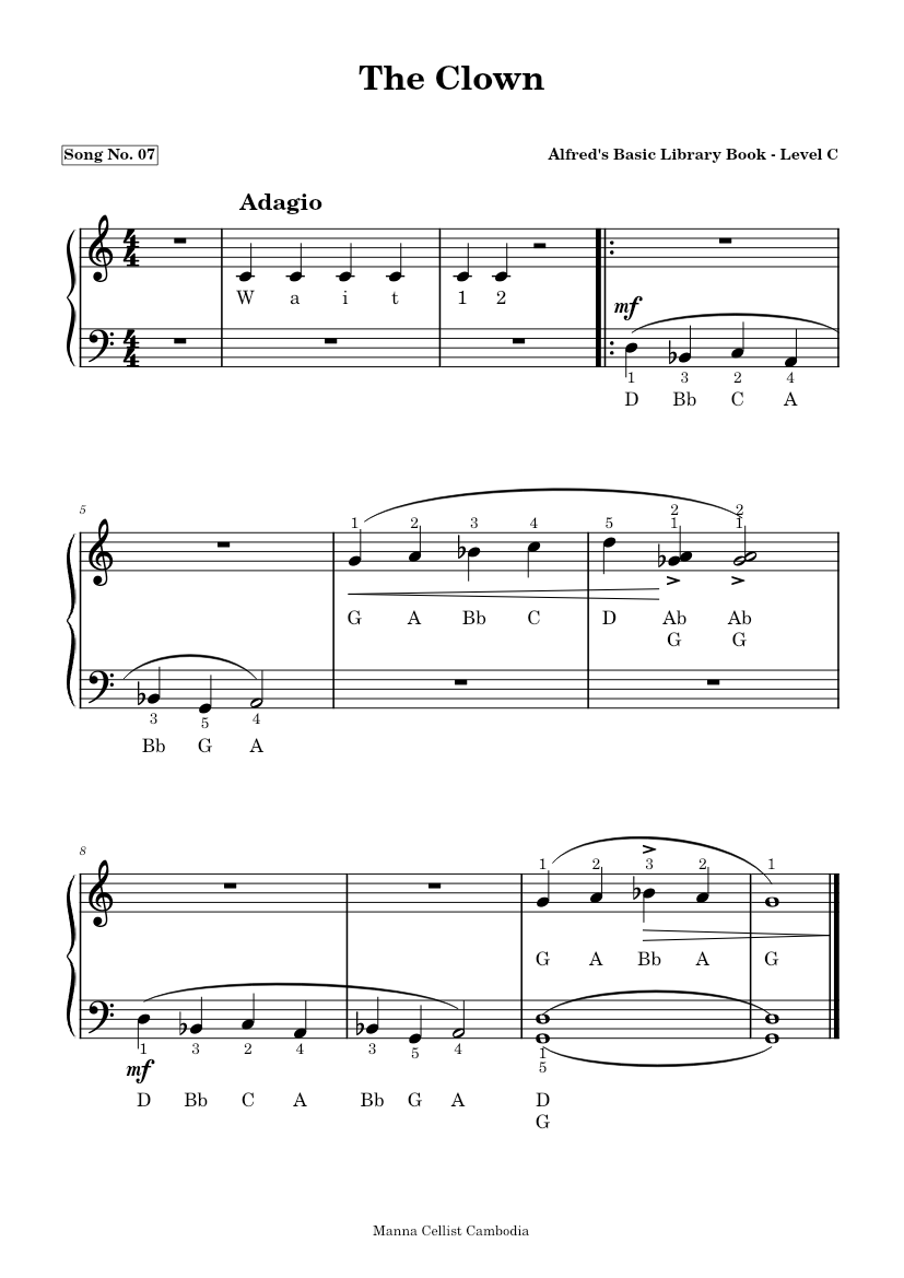 The Clown – Willard A. Palmer (Song No. 7. Adagio) Sheet music for ...