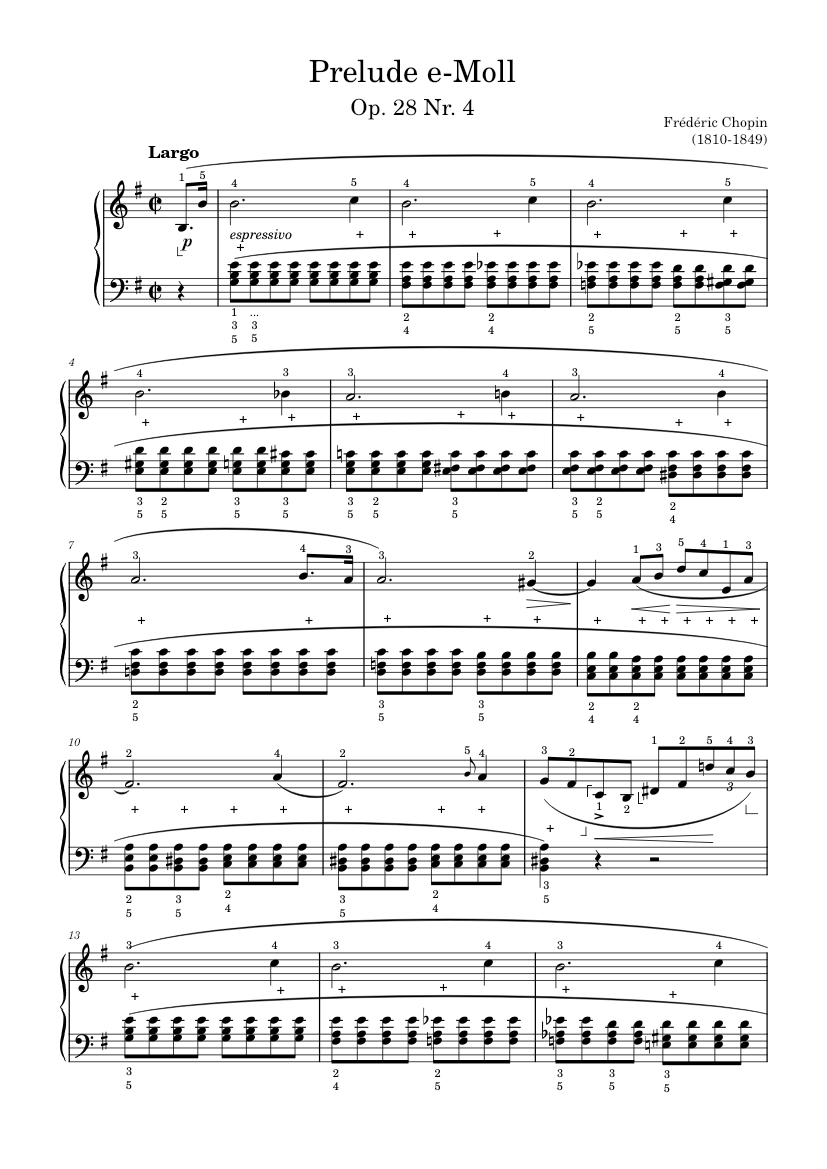 Prelude Op. 28 Nr. 4 – Frédéric Chopin [with fingering] Sheet Music for ...