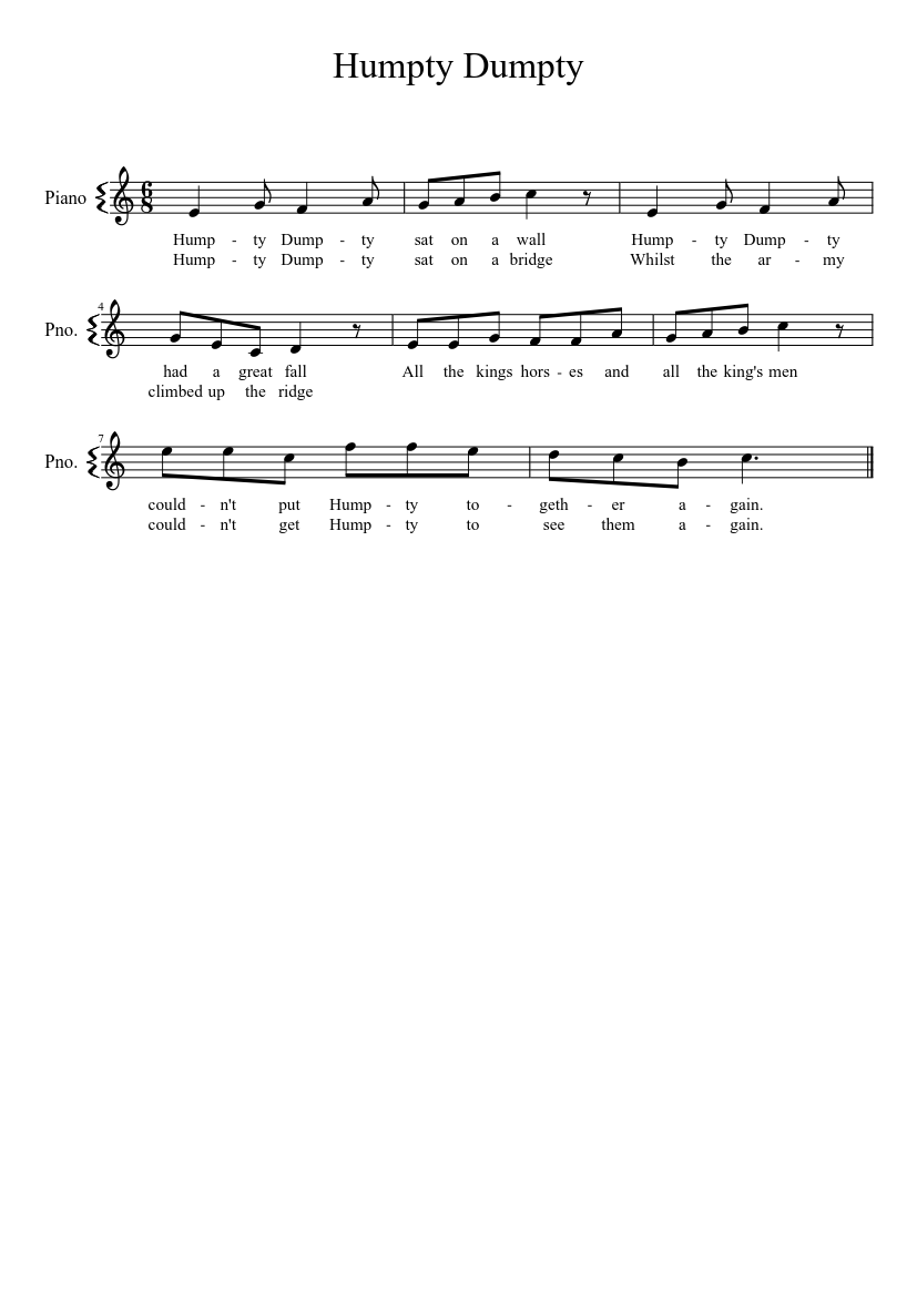 Humpty Dumpty Sheet Music for Piano (Solo) easy | MuseScore.com