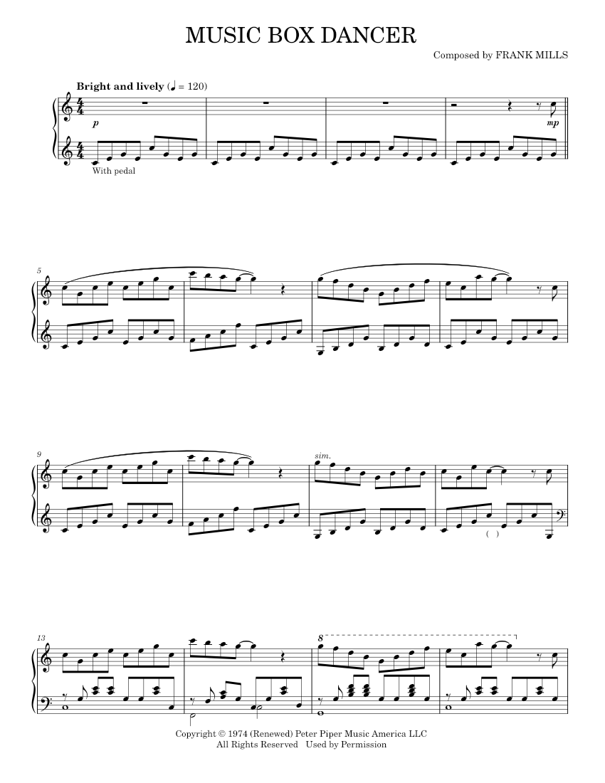 music box dancer Sheet music for Piano by Frank Mills Official ...