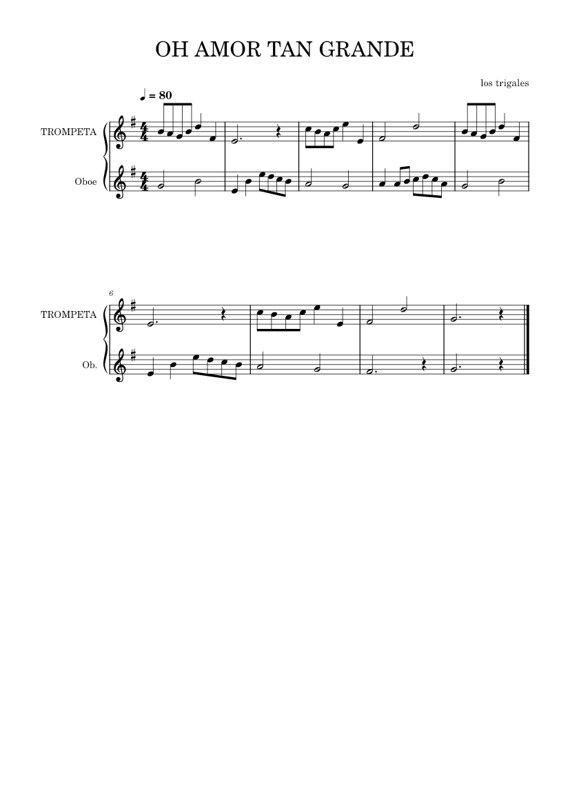 OH AMOR TAN GRANDE Sheet music for Piano, Oboe (Solo) | Musescore.com
