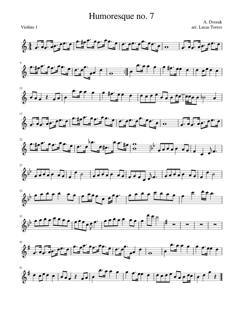 Humoresque no 7 violino 1 Sheet music for Violin (Solo) | Musescore.com