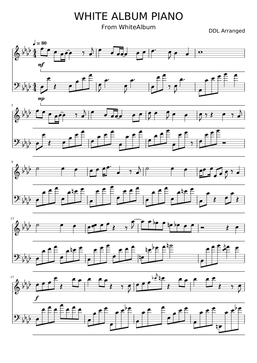 WHITE ALBUM PIANO Sheet music for Piano (Solo) Easy | Musescore.com