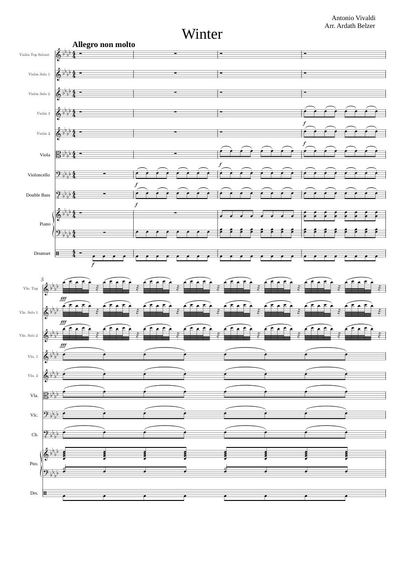 Vivaldi Winter Short version with DRUM SET Sheet Music for Piano ...