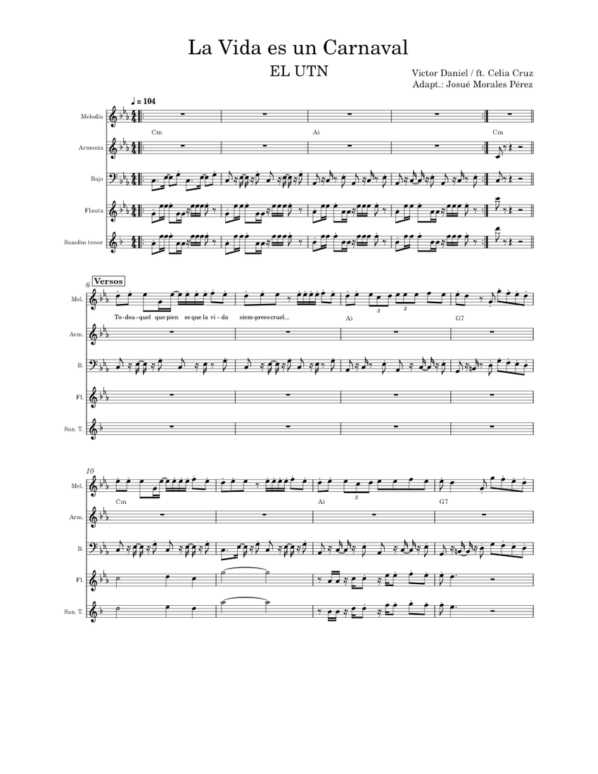 La vida es un carnaval – Victor Daniel/Celia Cruz Sheet music for Piano ...