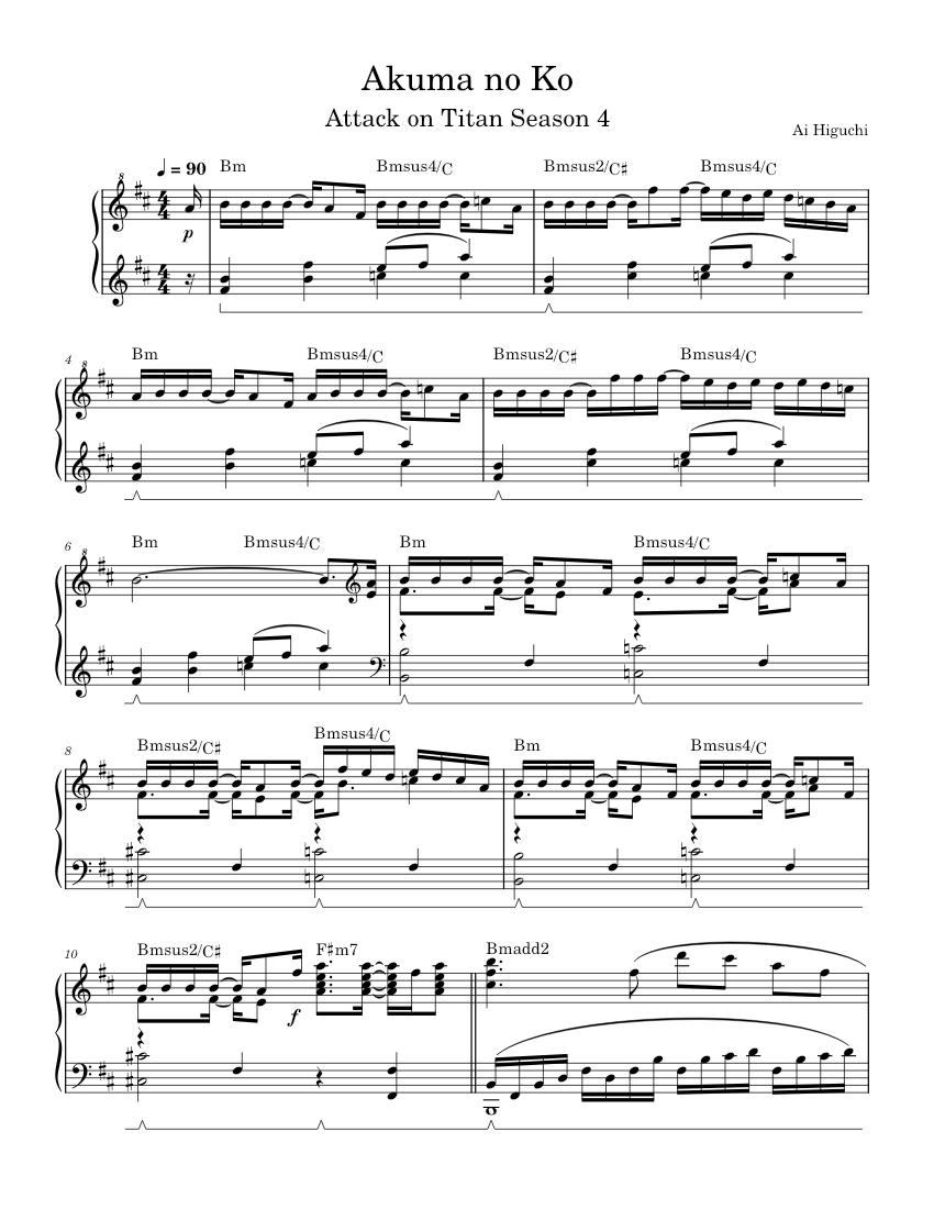 Akuma no Ko – Ai Higuchi Sheet music for Piano (Solo) | Musescore.com