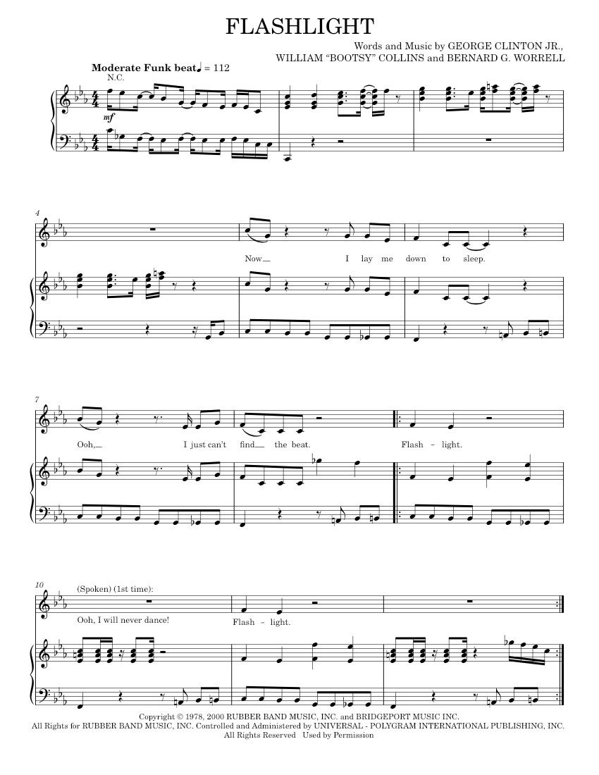 Play Official version of Flashlight sheet music by Parliament for Piano ...