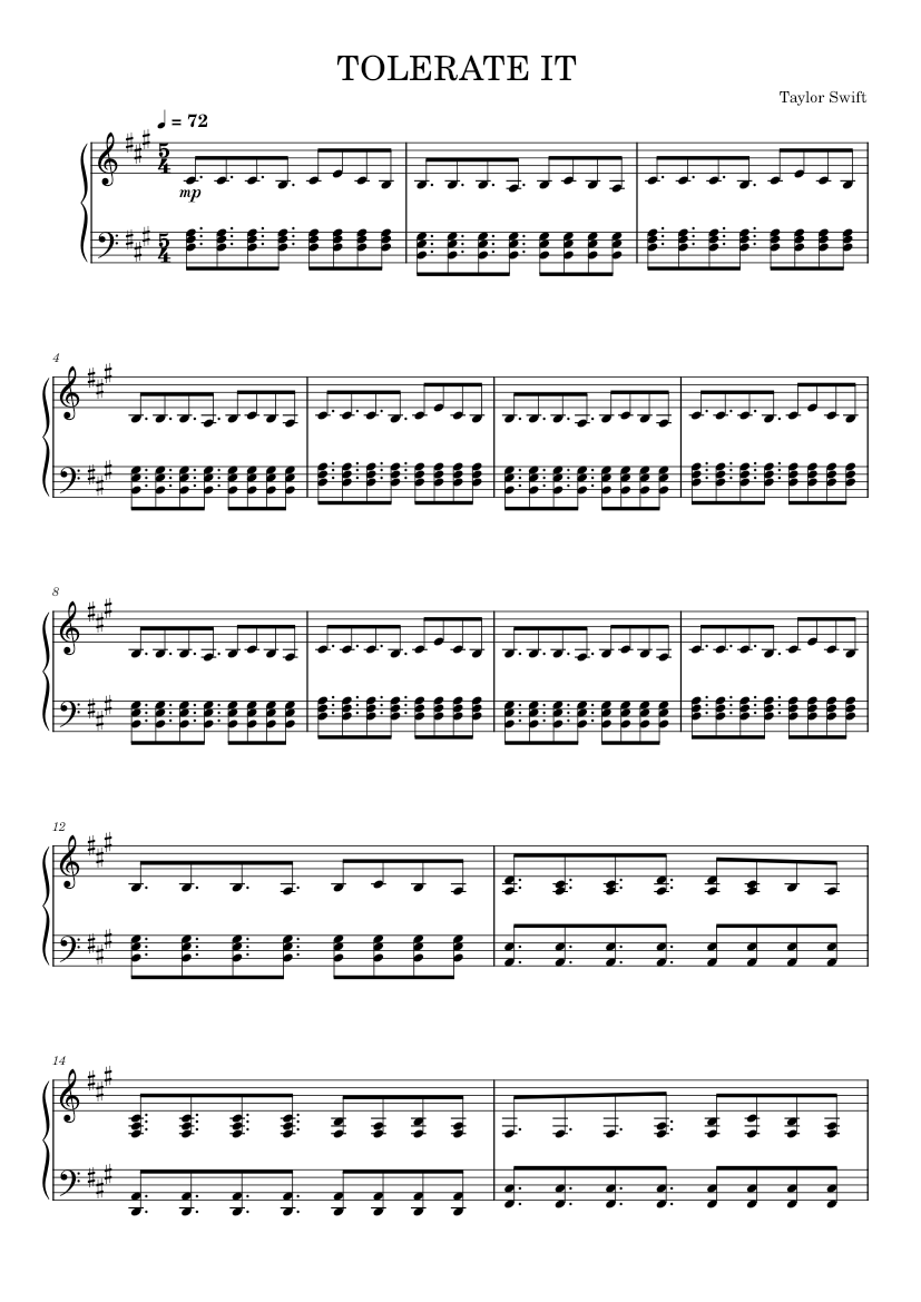 Tolerate it – Taylor Swift (Easy Piano) Sheet Music for Piano (Solo ...
