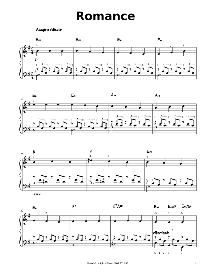 Romance Sheet music for Piano (Solo) Easy | Musescore.com
