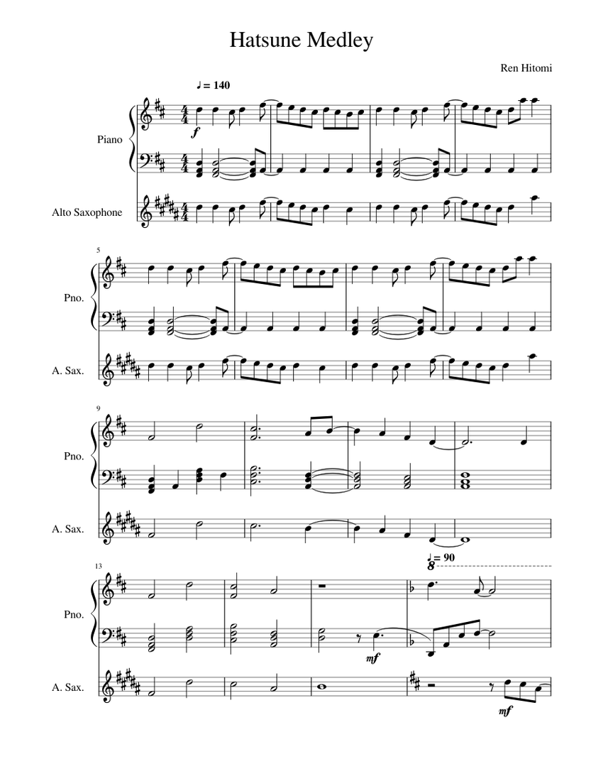 Hatsune Miku Medley ft OHSHC intro Sheet music for Piano, Saxophone ...