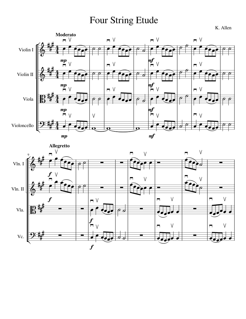 Four String Etude Sheet music for Violin, Viola, Cello (String Quartet ...
