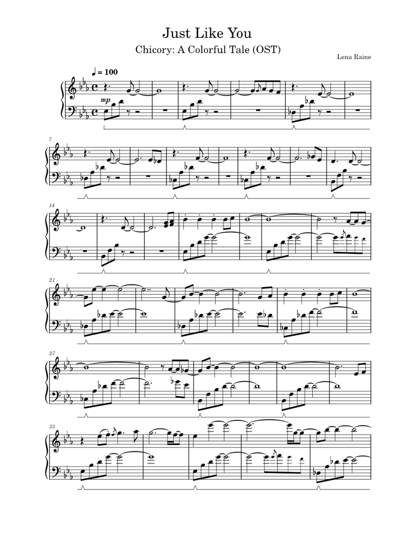 Just Like You – Lena Raine | Chicory: A Colorful Tale OST Sheet music for Piano (Solo ...