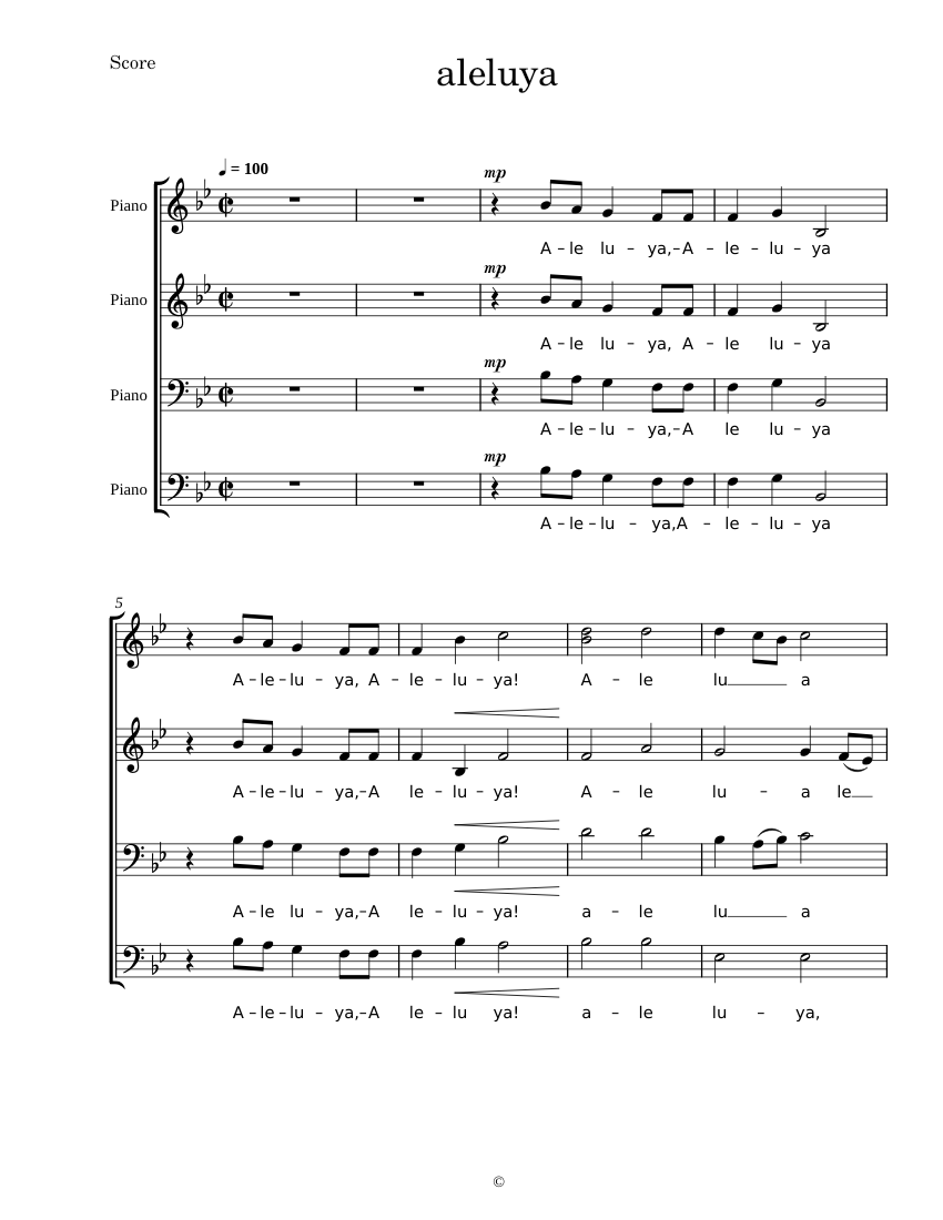 aleluya Sheet music for Piano (Mixed Quartet) | Musescore.com