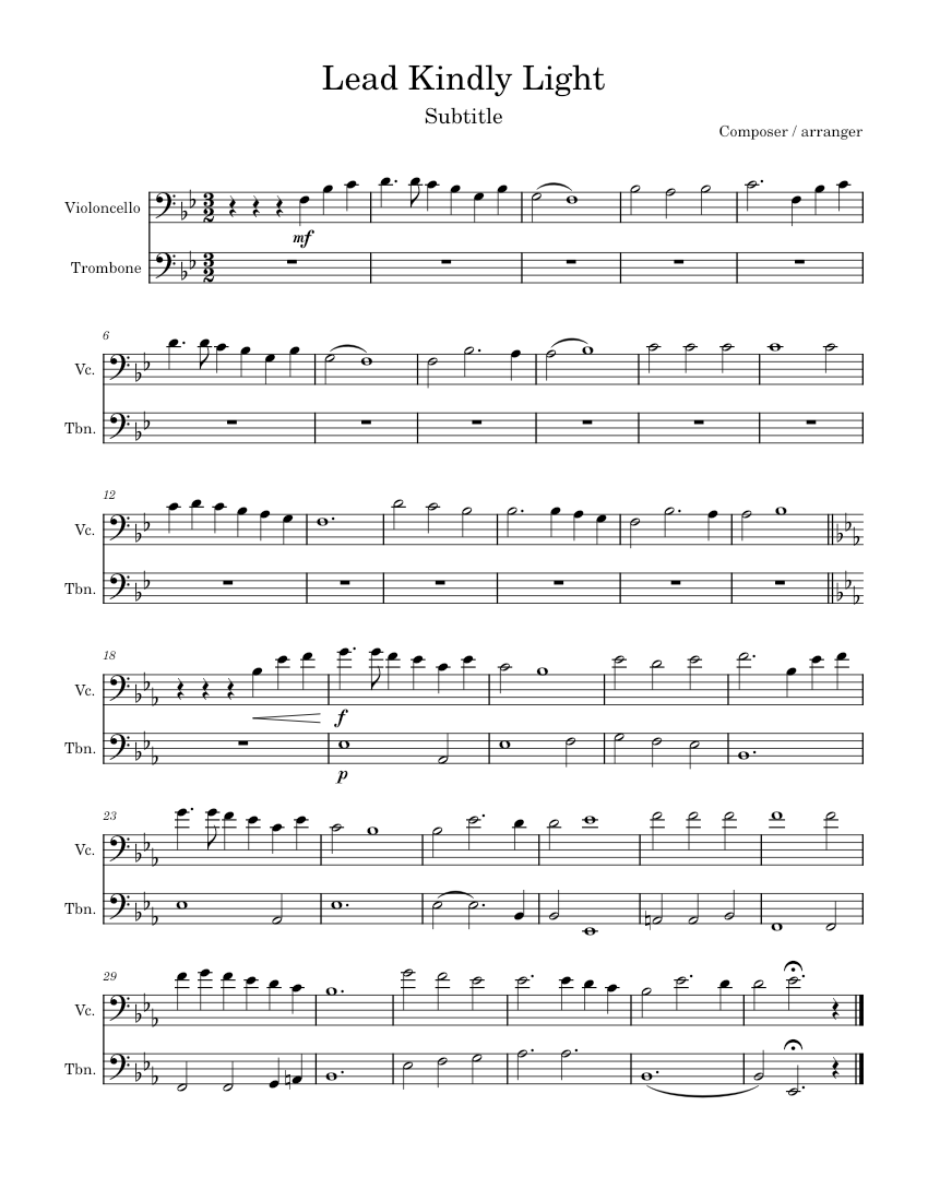 Lead Kindly Light – s_chambers Sheet music for Trombone, Cello (Mixed ...
